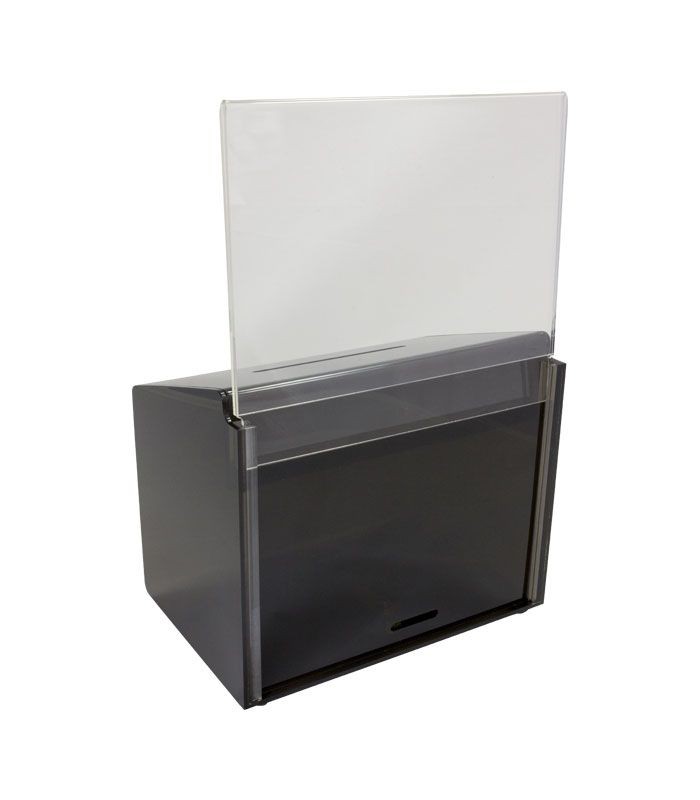 Black Acrylic Ballot Box with Graphics Holder - A5