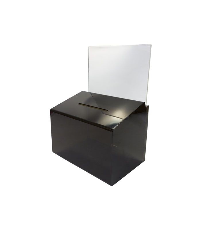 Black Acrylic Ballot Box with Graphics Holder - A5