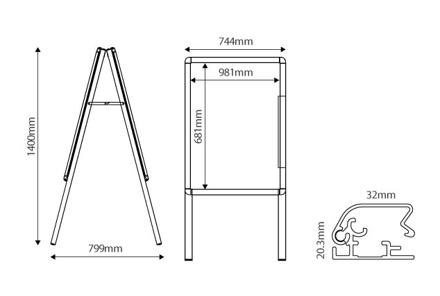 Merida Aluminum Advertising Easel - 700x1000mm, Ral 5005