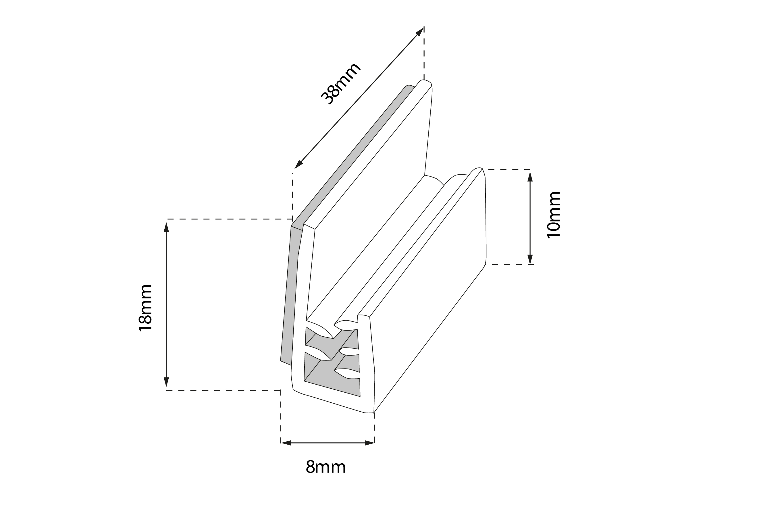 Front Adhesive Gripper for Profile - 38mm